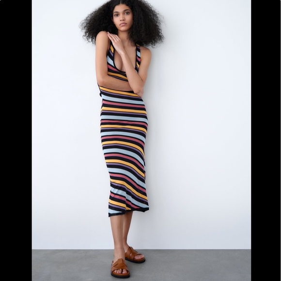 Zara | Dresses | Zara Diagonal Stripe Knit Dress | Poshmark